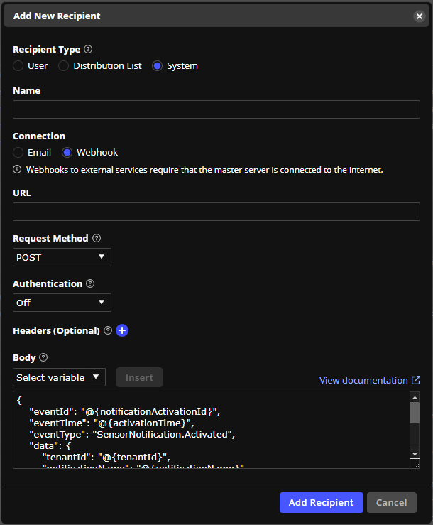 Webhook Support for Sensor Notifications