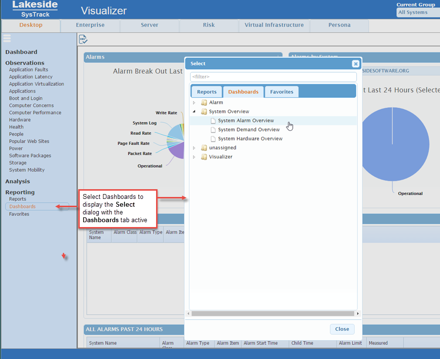 Display SysTrack Dashboards